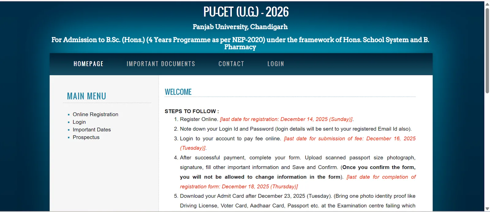 PU CET UG 2026 Exam Dates & Application